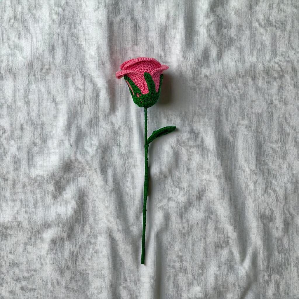 Handmade Pink Crochet Rose Stem – Elegant Artificial Flower for Gifting ...