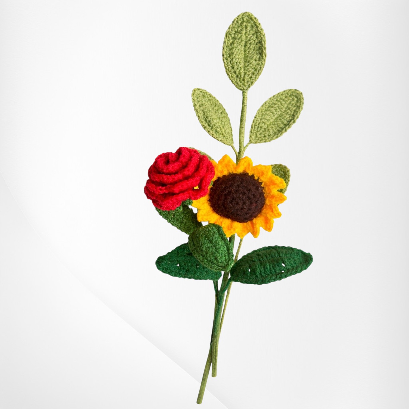 Handmade Crochet Sunflower & Rose Stem – Knitted Floral Stick for Gifts ...