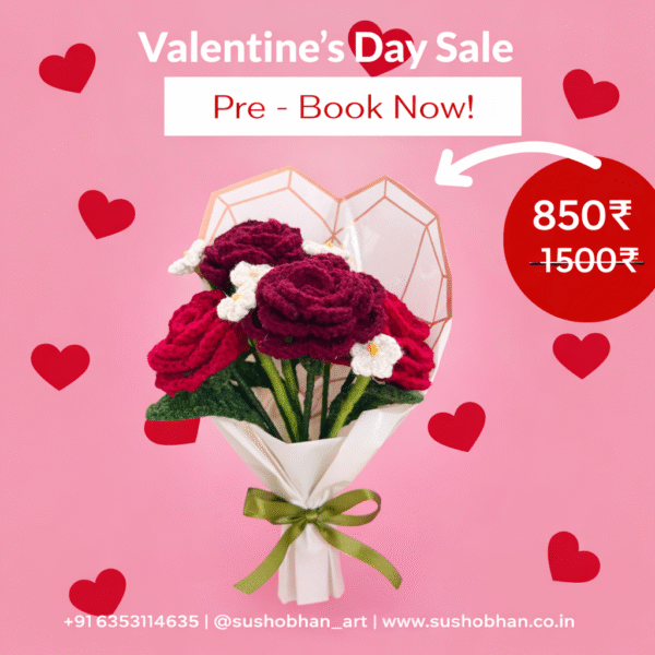 Handmade Crochet Rose Bouquet – Knitted Red & Maroon Roses Gift for ...