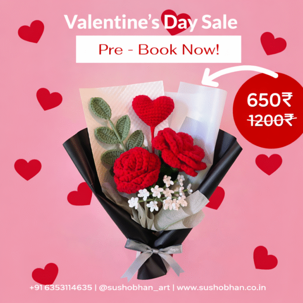 Handmade Crochet Rose Bouquet with Heart | Forever Flower Gift for ...